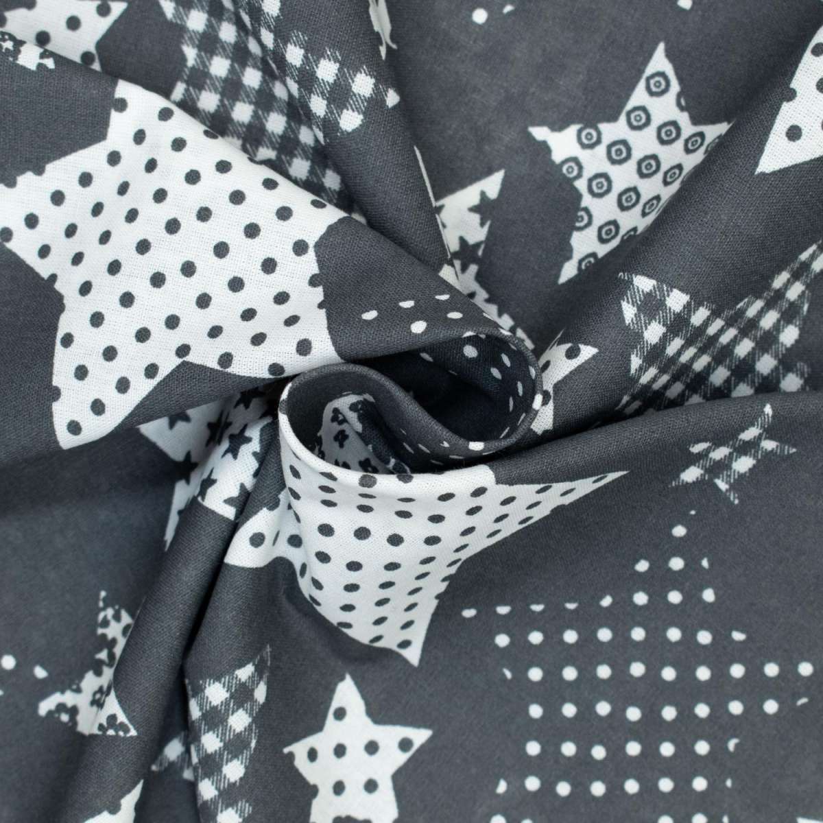 Baumwollstoff Patchwork Sterne anthrazit | Stoffe Werning