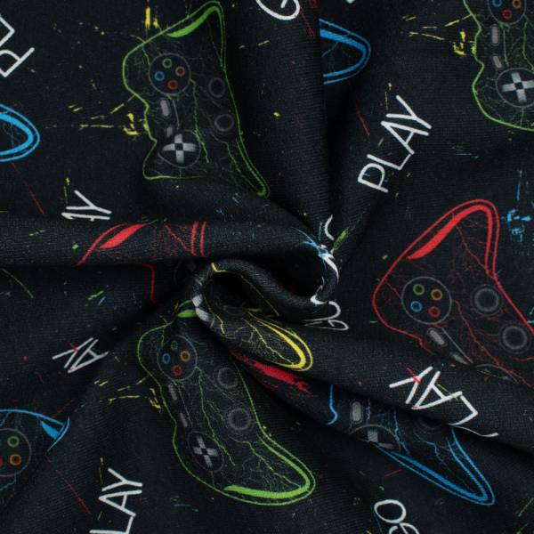 Sweatshirt Stoff Digitaldruck Gamer schwarz | Stoffe Werning | Stoffe ...