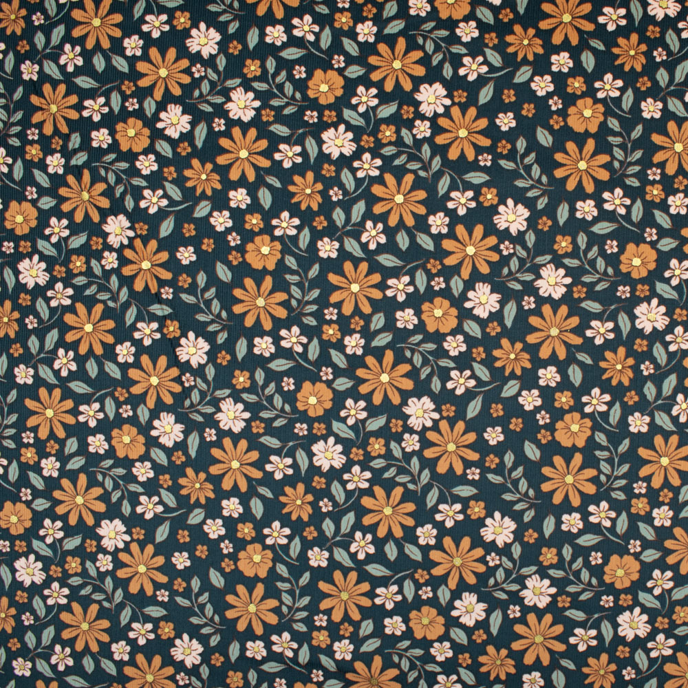 Baumwollcord Feincord Blumen marine | Stoffe Werning | Stoffe Werning