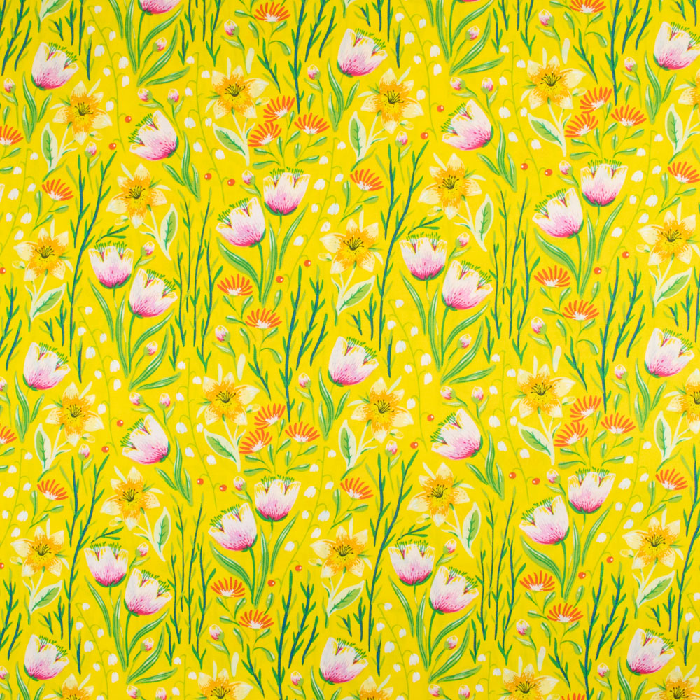 Baumwollstoff Cretonne Blumenwiese gelb l Stoffe Werning | Stoffe Werning