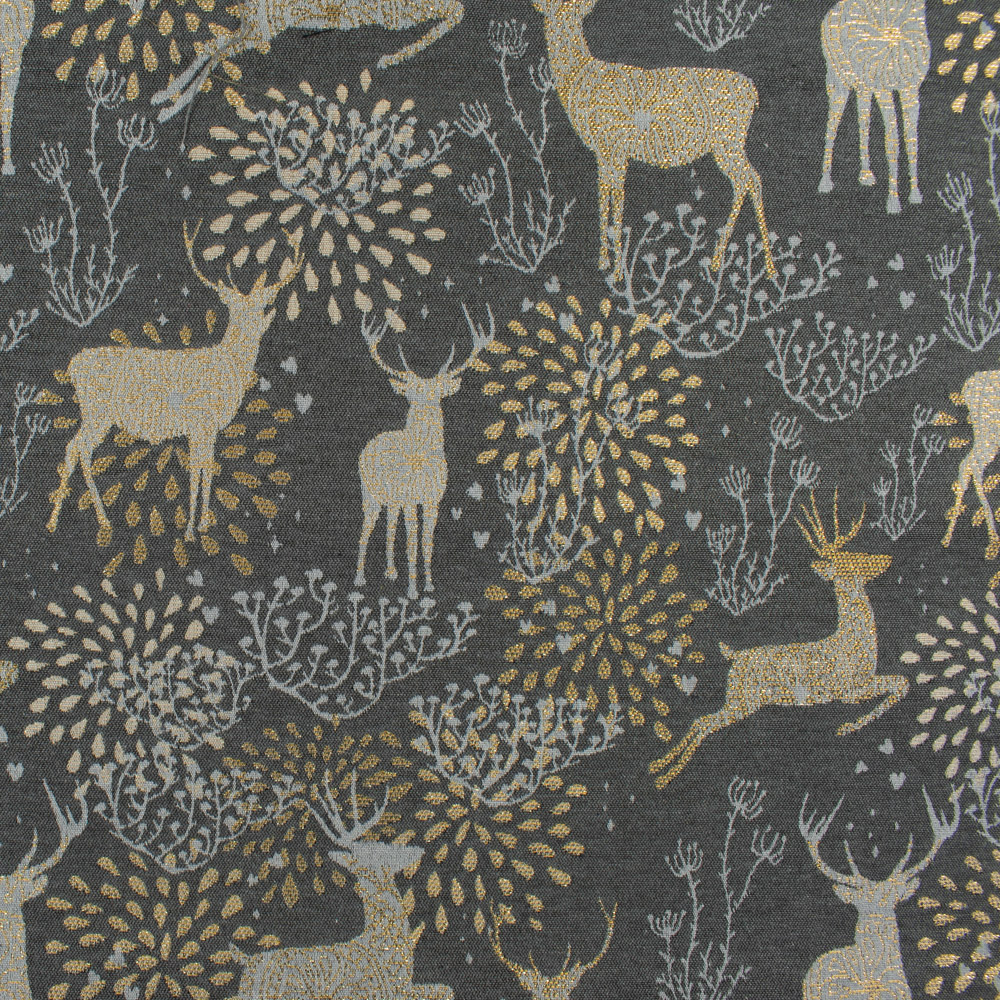 Gobelin Hirsch im Glitzerwald grau | Stoffe Werning | Stoffe Werning