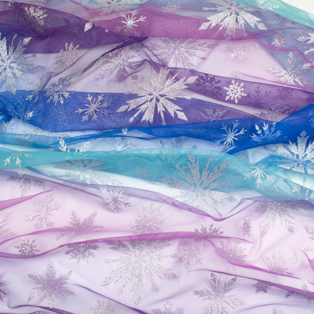 Tüll Eiskristalle Glitter lila/blau | Stoffe Werning | Stoffe Werning