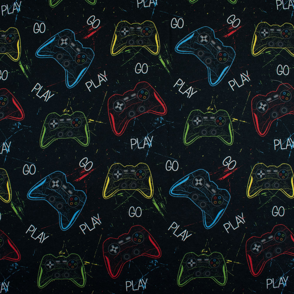 Sweatshirt Stoff Digitaldruck Gamer schwarz | Stoffe Werning | Stoffe ...