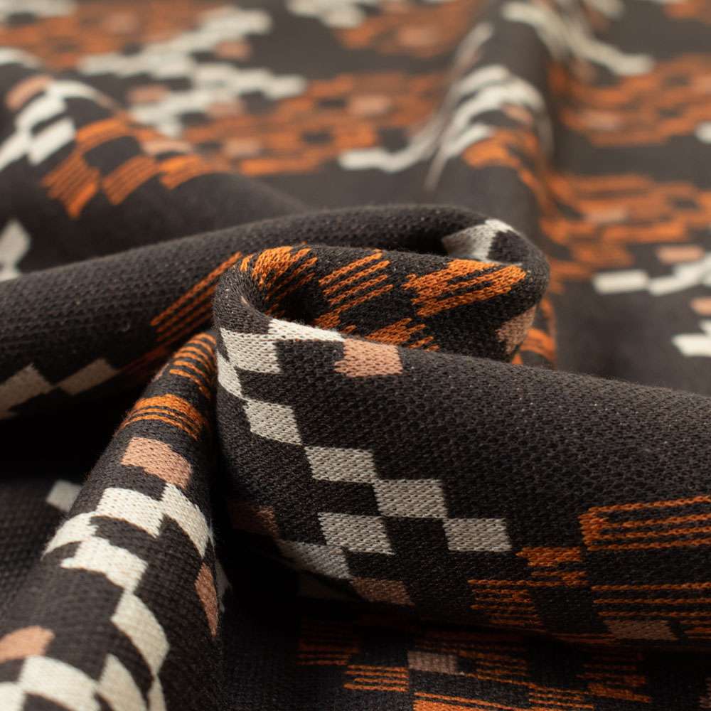 Jacquard Jersey grafisch braun | Stoffe Werning