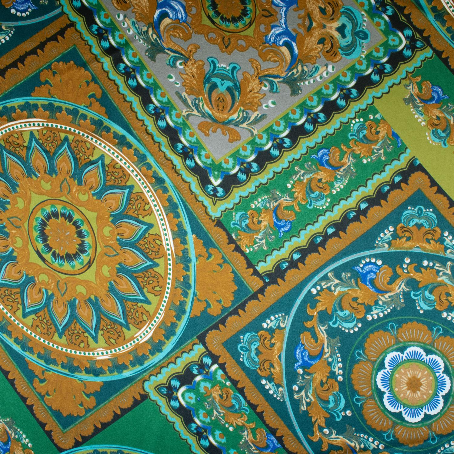 Satin Stoff Mandala grün | Stoffe Werning | Stoffe Werning