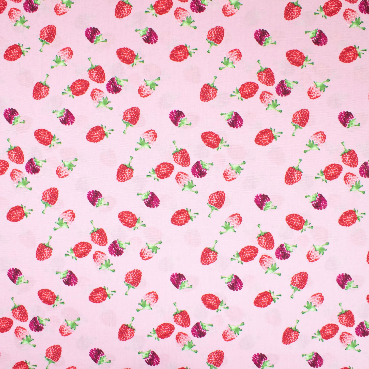 Baumwollstoff Popeline Erdbeeren rosa| Stoffe Werning | Stoffe Werning